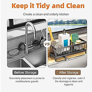 JYFKINN Sponge Holder for Kitchen Sink, Kitchen Sink Caddy, Rustproof 304 Stainless Steel Dish Sponge Organizer with Diversion Drainage, Dish Soap Dispenser Brush Holder Storage