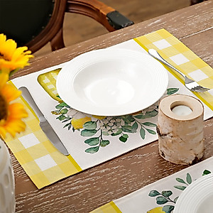 GEEORY Lemon Summer Placemats 12x18 Inch Set of 4 Yellow Vase Spring Table Mats Farmhouse Rustic Holiday Kitchen Dining Table Decoration for Indoor Outdoor Dinner Party Décor GP082-18