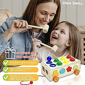 KIDSTHRILL 22 Pcs Set Wooden Shape Sorter Toy for Toddlers, & Pound A Ball Toy 12 Shapes 8 Balls 2 Hammers Montessori Gift Toys for 2 3 4 Years Old Boys & Girls Fine Motor Skills Toddler Toy