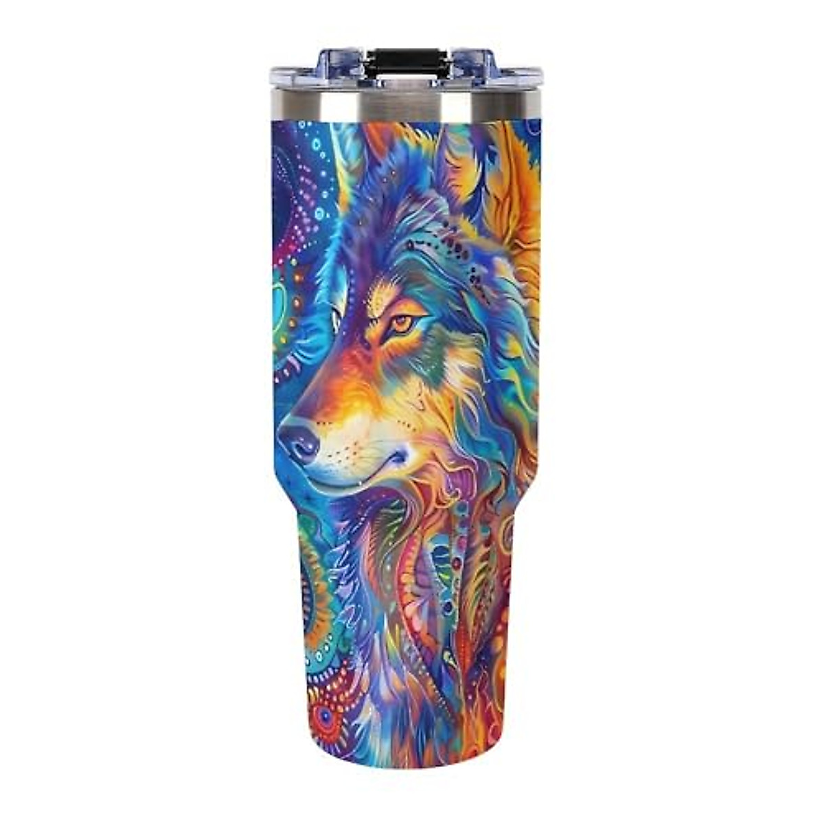 Wolf Insulated Tumbler with Lid And Straw Stainless Steel Travel Coffee Mug 40oz Light Rose Red-style