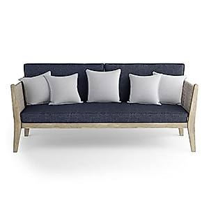SIMPLIHOME Cayman 77 Inch Wide Contemporary Outdoor Sofa with Décor Pillows in Slate Grey Polyester Fabric, For the Living Room and Family Room