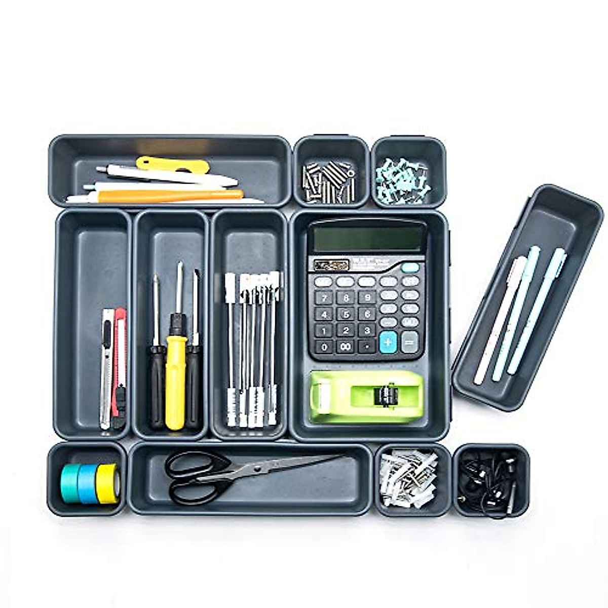 BYCY 18 Pcs Drawer Organizers Trays Set for Office Bathroom Dresser Interlocking Dividers Storage Bins Pack (18 Pieces Set)