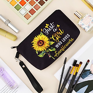 Sunflower Gifts Bag for Women Just A Girl Who Loves Sunflowers Cosmetic Bag Sunflower Pouch Makeup Bag Sunflower Purse Makeup Bag with Zipper Pencil Clutch Sunflower Clutch Travel Bags
