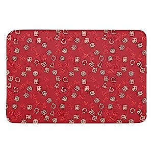 Christmas Ornament Red Gifts Socks Snowflake Candy Cane Bath Rugs Sponge Doormat Non Slip Backing Durable Soft Flannel Mat Memory Foam Mats Carpet for Bathroom Kitchen 32x20In