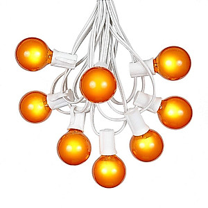 G40 Patio String Lights with 25 Orange Globe Bulbs - Hanging Garden String Lights - Vintage Backyard Patio Lights - Outdoor String Lights - Market Cafe String Lights - White Wire - 25 Foot