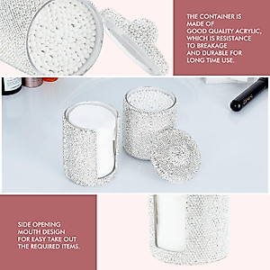 KEYPOWER Bling Rhinestone Cotton Ball Pad Swabs Make Up Pads Dispenser Holder Acrylic Jar with Lid Multi-function Organizer Container (White)
