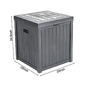 Spaco 51gal 195L Outdoor Garden Plastic Storage Deck Box Lockable Seat Waterproof Outdoor Patio Garden Furniture for Indoor, Outdoor, Garden, Courtyard (Grey)