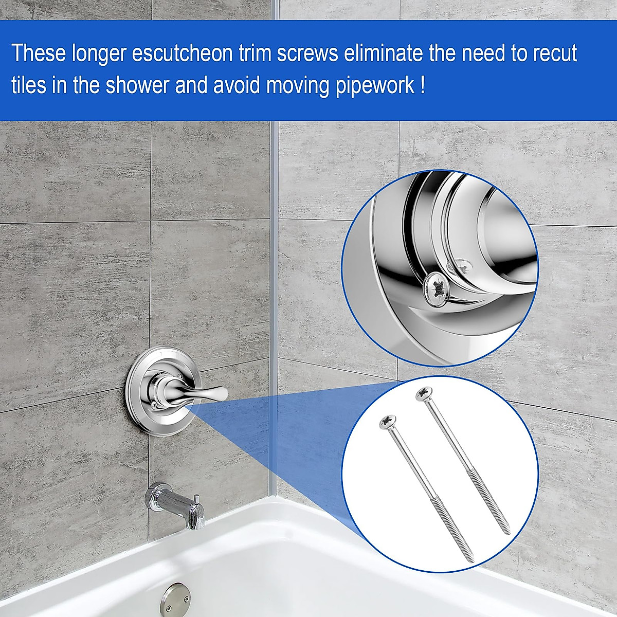 RP12630 Longer Escutcheon Trim Screws for Delta Faucet Escutcheon - Shower Escutcheon Screws for Valves Roughed-in Too Deep, Plumbing Replacement Parts for Delta Tub and Shower System (2 Pack)