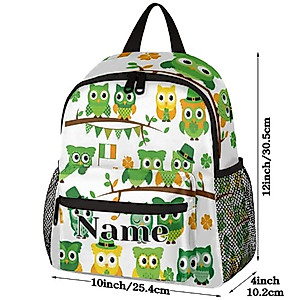 cfpolar Custom Owls kids backpack, St Patrick'S Day Themed Owls Personalized Preschool Backpack with Name Kindergarten Backpack for Toddler Girls Boys Customization Gift