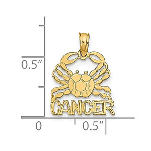 Solid 14k Yellow Gold Cancer Engraved Charm Pendant - 17mm x 13mm