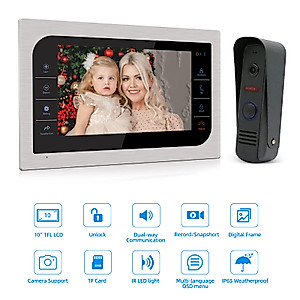JeaTone 10 Inches Wired Video Intercom System, Doorbell with Camera and Monitor, Home Security System with IP65 Waterproof Doorbell, Night Vision, 1080P HD/2.0MP, Motion Detection, Dual-Way Intercom