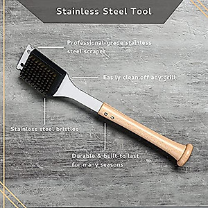 Baseball BBQ | 'Brushback' Grill Scraper Tool | BBQ Grilling Accessories & Utensils for Baseball Fans | Patented Wooden Bat Handle & Quality Stainless Steel for Dad | Add to Set