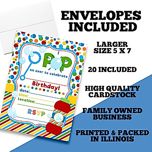 Bubble Birthday Party Invitations, 20 5x7 Fill In Cards with Twenty White Envelopes by AmandaCreation…