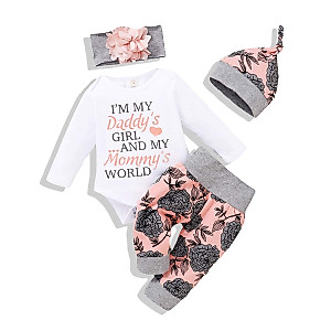 Renotemy Infant Baby Clothes Girl Newborn Outfits Long Sleeve Romper Pants Set 0-3 Months Baby Girl Clothes Outfit Sets