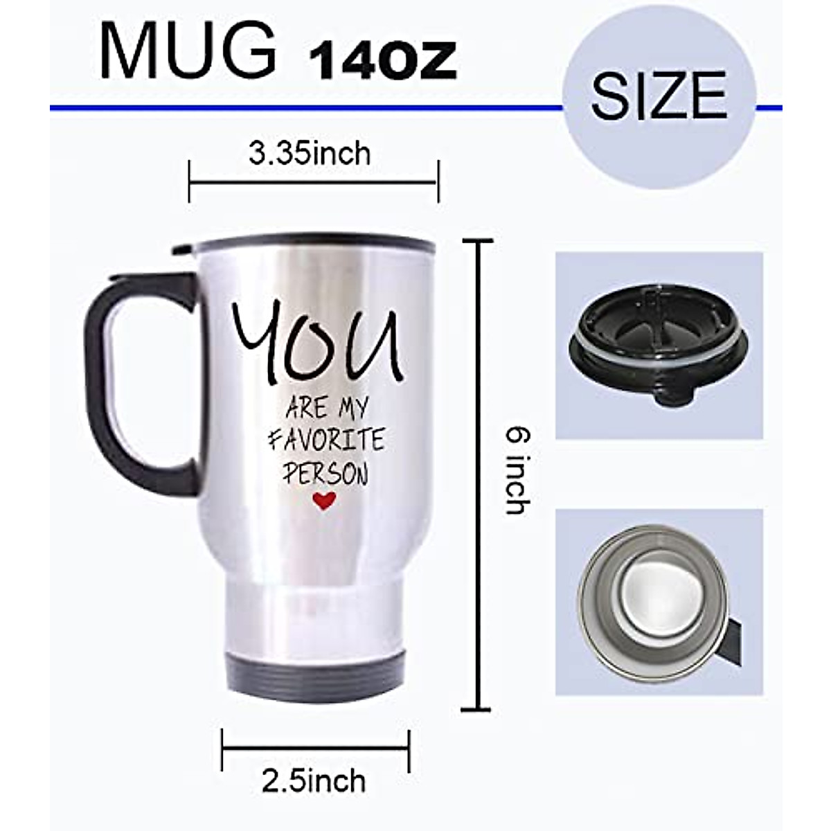 HLLD Great Gift You are My Favorite Person Mugs Love Cup Valentine's Day or Birthday or Christmas or Gifts Wedding - 14 Oz 100% Stainless Steel Material Travel Mugs