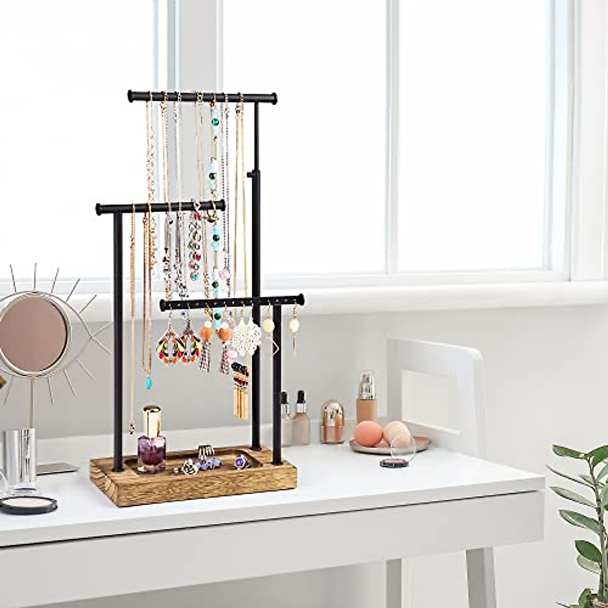 SRIWATANA Jewelry Organizer Stand, Extra Tall Necklace Holder Jewelry Holder (Carbonized Black & Black)