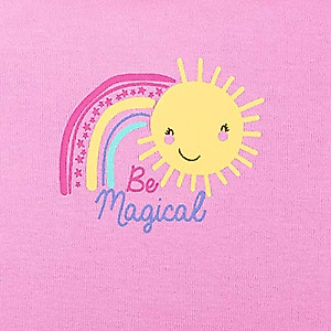 Lamaze Baby Girls' Super Combed Natural Cotton Short Sleeve Bodysuit, Snap Closure, 3 Pack, Pink and White Rainbows, 3 Months