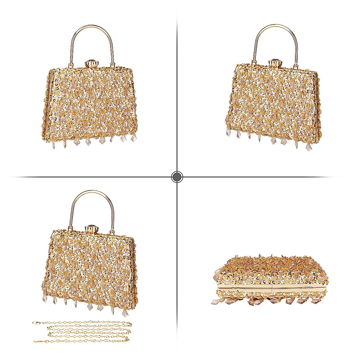 UBORSE Women Wedding Clutch Rhinestone Bling Sequin Evening Bags Vintage Crystal Beaded Cocktail Party Party Purse (Gold762)