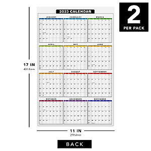 2023 Full Desk Calendar - 11 x 17” Large Size 12 Month Planner - 2 Sided Vertical/Horizontal Reversible - Printed on Thick and Durable 80lb Cardstock (216 GSM) - 2 Per Pack