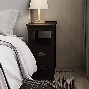 CEMKAR End Table Narrow Nightstand with Two Drawers and Open Shelf Bedside Table, Small Side Table End Table Next to The Sofa,for Bedroom Living Room (Brown)