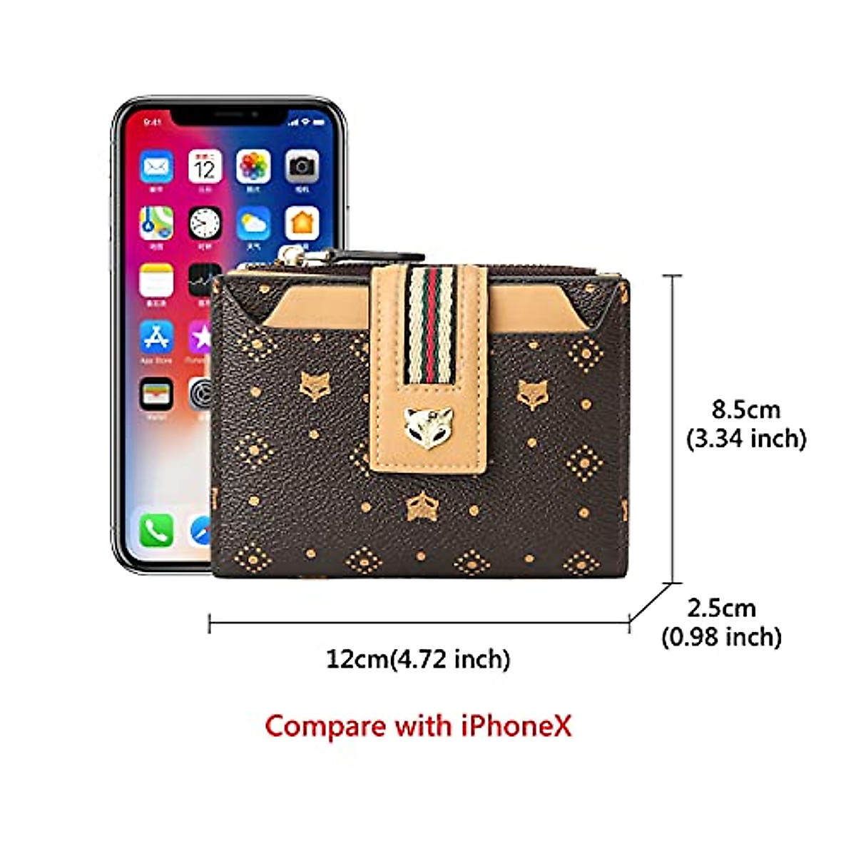 EUNI Faux Leather Wallets for Women Small Wallets, Ladies Cute Zipper Purses Credit Card Holders, PVC Signature Leather Monogram Wallets (Brown)