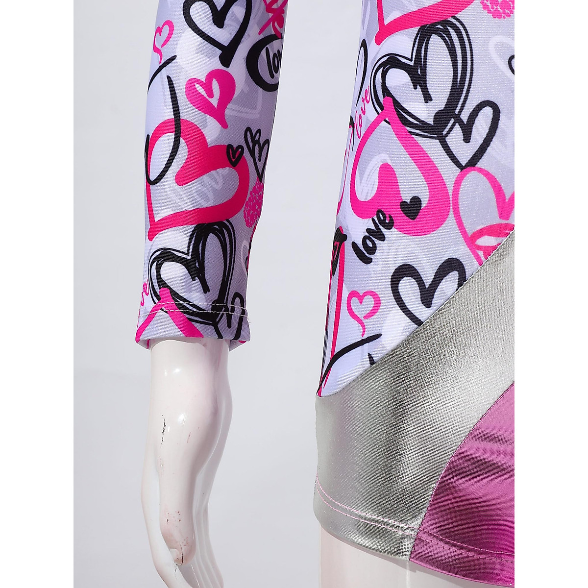 Hansber Metallic Biketard for Kids Girls Long Sleeve U Neck Shorty Leotard Gymnastics Tumebling Top Pink 12 Years