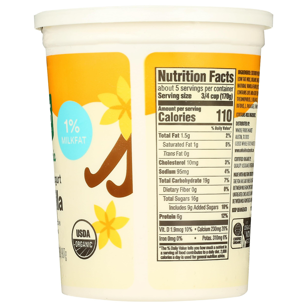 365 by Whole Foods Market, Yogurt Vanilla Low Fat Organic, 32 Ounce