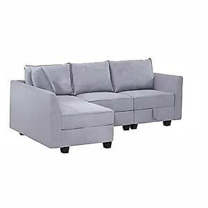 Elizabeth Modular 4 Piece Sofa for Living Room with Extendable Design & Soft Comfortable Seating – Linen Modern sofa couch with Sturdy Wooden Frame, Ideal for Small Spaces, Easy Assembly, Gray