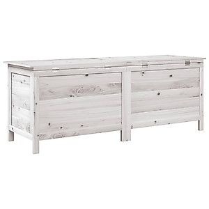 vidaXL Solid Fir Wood Patio Storage Box - White Outdoor Cushion Container, Slatted Base for Ventilation, 59.1"x19.7"x22.2"