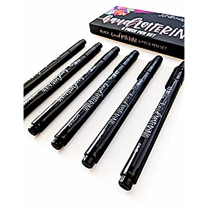 June & Lucy Brush Pens - Calligraphy Pens for Journaling with Black Pen Brush Ink 6 Piece Modern Hand Lettering and Modern Calligraphy Set for Beginners, Brush Pens & Markers with Felt Tip