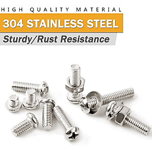 VIGRUE 810 Pcs M4 x 4/6/8/10/12/14/16/18/20 mm Screw Assortment Kit 304 Stainless Steel Machine Screws Phillips Pan Head Screws Bolts Nuts Lock Flat Washers with Storage Box