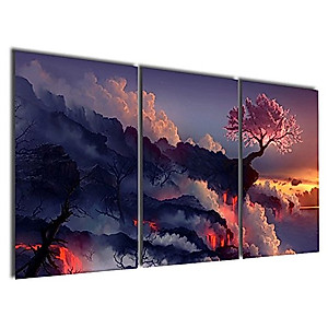 Gardenia Art - Magic Cherry Tree in Volcanoes Canvas Prints Modern Wall Art Paintings Stretched and Framed Artwork for Room Decoration,16X24 inch
