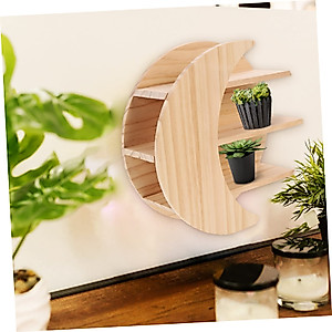 Garneck Moon Wall Mount Rustic Crystal Shelf Hanging Floating Shelves Bathroom Wall Shelf Stones Photo Frame Shelf Essential Picture Frame Stand Floating Rack Wooden Flower Pot Stand