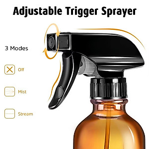 Tecohouse Glass Spray Bottles 8oz, Amber Hair Spray Bottles, 2 Pack Empty Refillable Sprayer Container with Labels, Funnel, Lids, Graduated Pipettes - Handheld Size