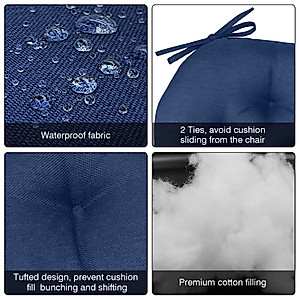 COZPLEN Outdoor Round Bistro Chair Cushions, 15 inch Circular Seat Cushions with Ties for Dining Chairs, Set of 2, Navy Blue