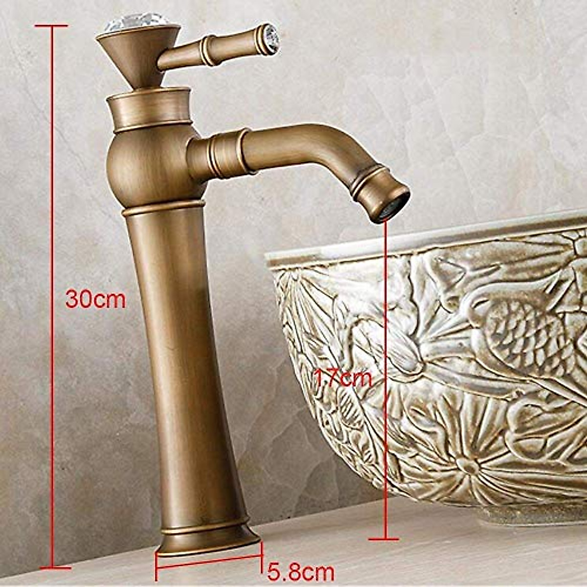 OQPJMYZ Antique Brass Brushed Retro Bath Faucet Bathroom High Basin Mixer with 360 ° Rotary Spout Vintage Retro Antique Nostalgic Country Style Mixer Tap,Kitchen Sink Taps Needed (Bronze)