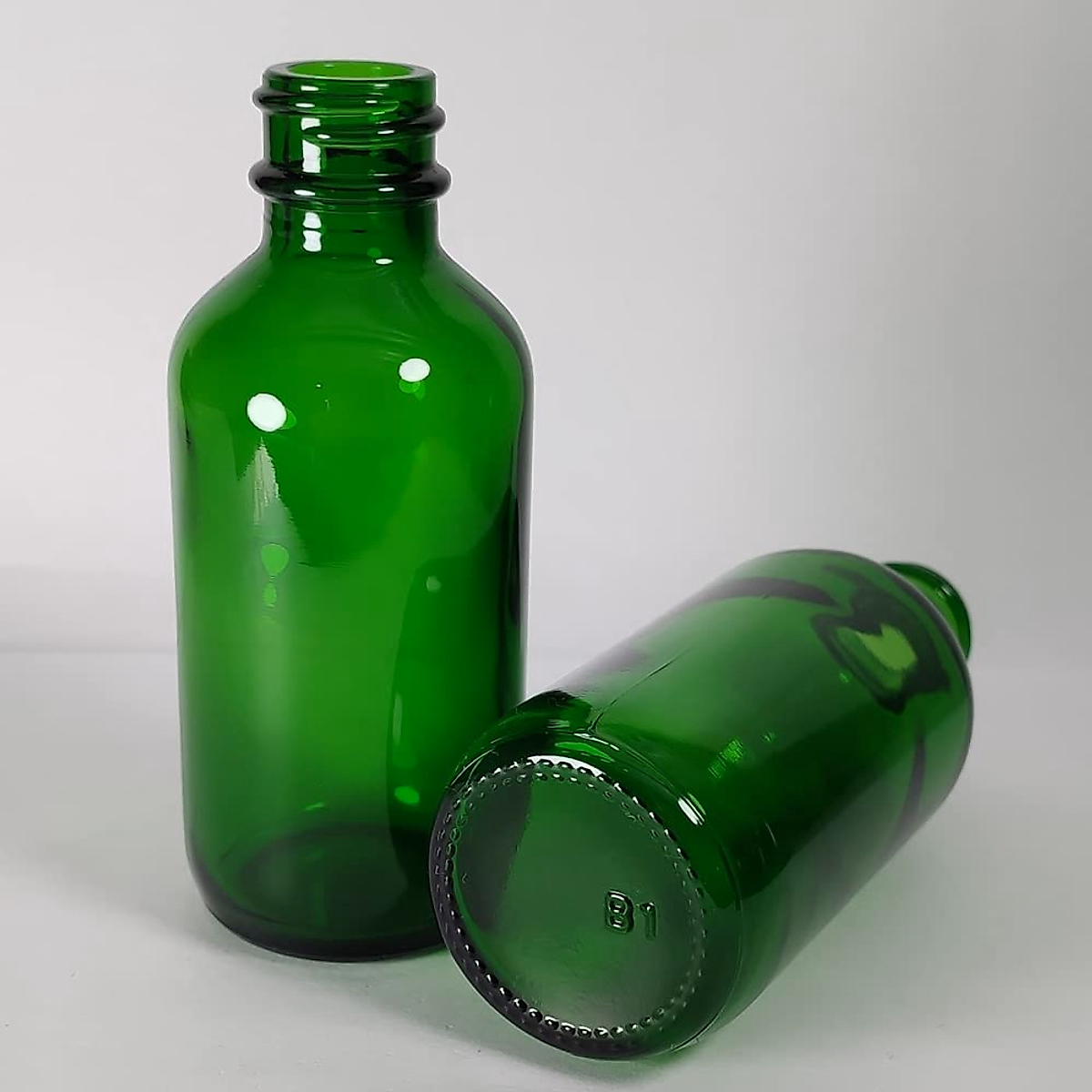 Bioll 60ml (2 oz) Boston Glass Bottles. Essential Oil Bottle With Black Poly Cone Lids. For Potion,Juice,Ginger Shots,Oils, Whiskey,Perfume,Aromatherapy,Lab Refillable Sample Vials -12 pack (Green)