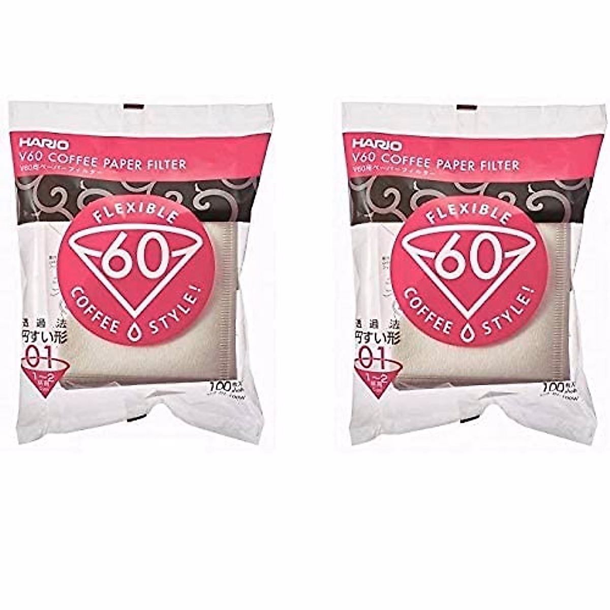 [2pcs Set] Hario V60 Misarashi Coffee Paper Filter (Size 01, 100 Count, White) 200 Total