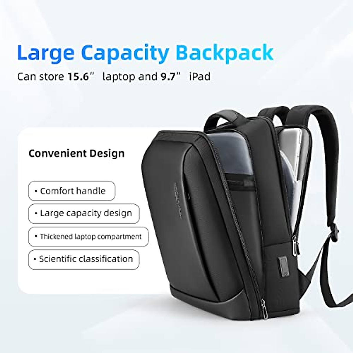 Backpack for Men Business Laptop Backpack Computer Bag Water Resistant College School Bookbag For Men Women Fit 15.6 Inch PC, Black