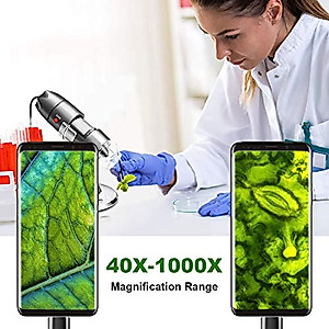 USB Microscope Camera 40X to 1000X, Cainda Digital Microscope with Metal Stand & Carrying Case, Compatible with Android Windows Linux Mac, Portable Microscope Camera for Kids Students Adults (Gray)