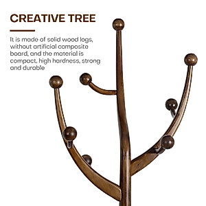 Coat Rack Freestanding Wood Coat Tree Rack with 8 Hooks, Creative Design Tree Branch-look, Standing Coat Rack Clothes Hanger Stand with Stury Base for Entryway, Hallway, Bedroom - Load 160lb (Walnut)