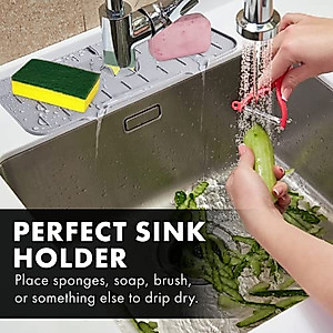 KitchensPlus Silicone Faucet Mat for Kitchen Sink - Self Draining Kitchen Sink Splash Guard with Adjustable Depth for a Better Fit - Faucet Drip Catcher Silicone for Preventing Hard Water Spots