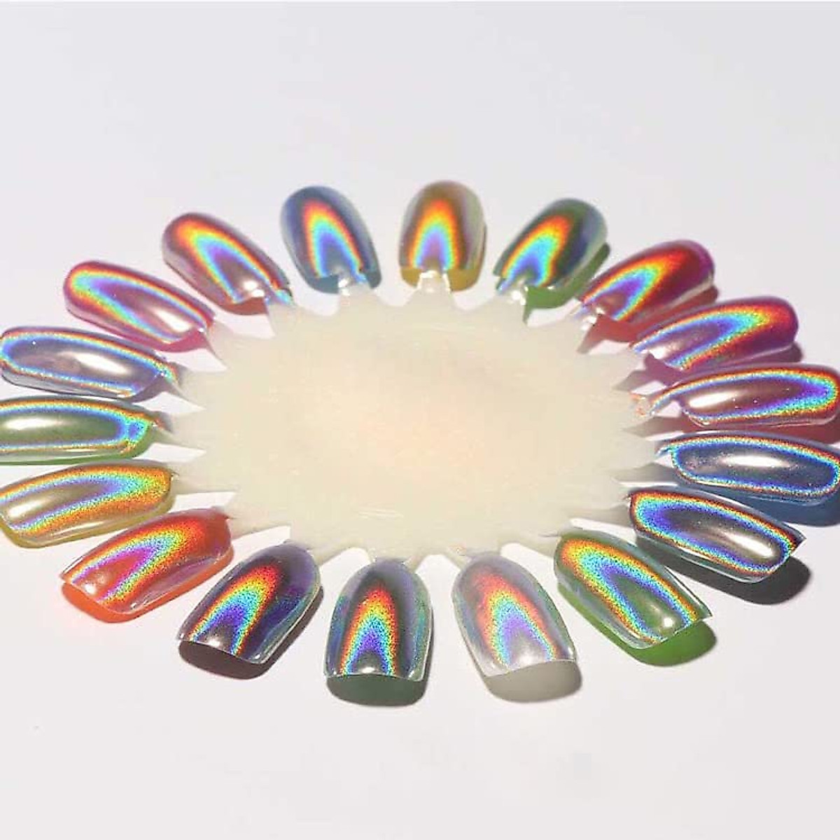 Holographic Laser Nail Powder Chrome Nail Powder Rainbow Color Manicure Pigment Glitter Dust with Multicolor Mirror Effect Shinny Holo Nail Powder with Nail Sponge Brush