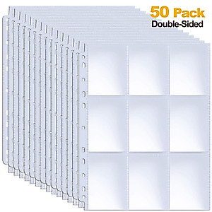 900 Pockets Baseball Card Sleeves, ABLY Double Side 9-Pocket Trading Card Binder Sleeves Page Protectors Sheet for Skylanders, Pokemon, Top Trumps for 3 Ring Binder(50 Pages)