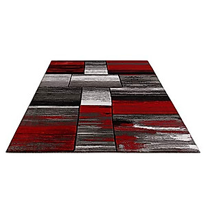 Ladole Rugs Geometric Design Contemporary Modern Copper Currant Area Rug - Amazing Carpet for Living Room, Bedroom, Kitchen, and Office - Red and Grey, 5x8(5'2" x 7'5", 160cm x 230cm)