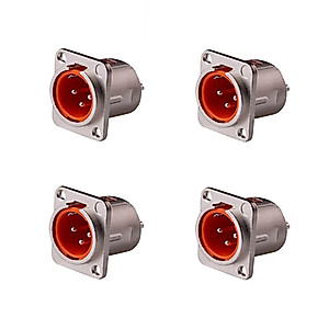 GDQLCNXB XLR Male Jack 3 Pin Panel Mount Jacks,XLR Male Connector 4 Pcs, Silver Metal Housing，Inner Shell Orange.