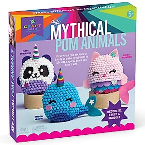 Craft-tastic – DIY Mythical Pom Animals – Craft Kit Makes 3 Pompom Stuffed Animals – Magical Narwhal, Puffy Pandacorn & Cuddly Meowmaid Brown/a