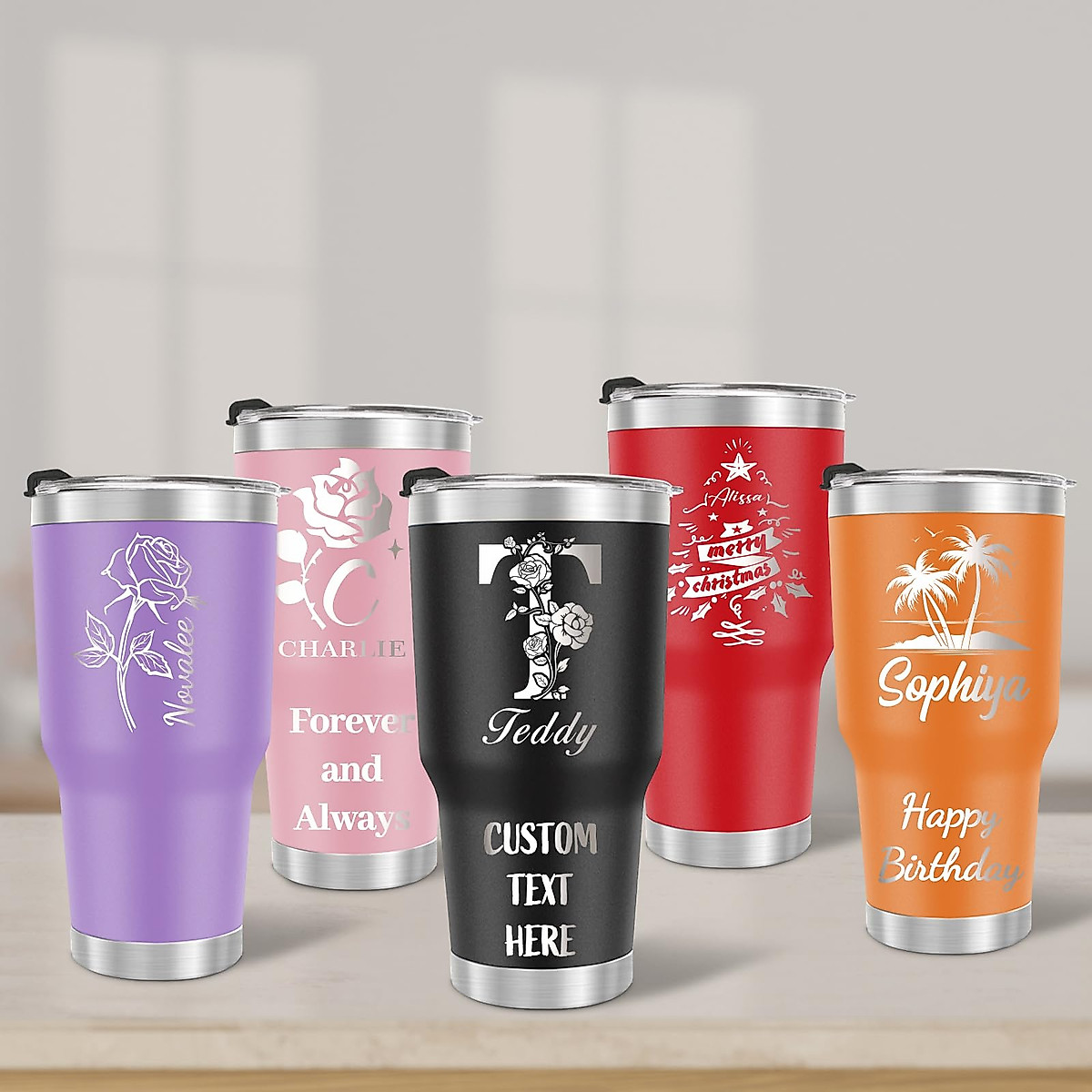 Personalized Tumbler with Names Text - Custom Stainless Steel Insulated Tumblers Personalized 30 Oz Coffee Tumbler with Engraving Name - Personalized Christmas Birthday Gifts for Women Men, 25 Designs