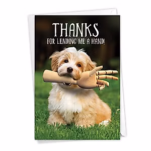 NobleWorks - 1 Funny Thank You Greeting Card - Animal Thanks and Gratitude Notecard Stationery - Lending a Hand C6877TYG