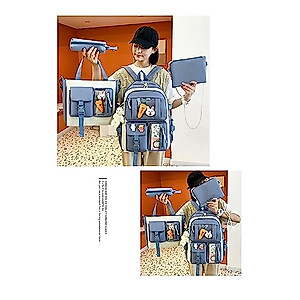 JHTPSLR Kawaii Backpack Set of 5 with Pins and Accessories Bunny and Carrot Plushies Cute Aesthetic Display Window Backpack Set (Blue)